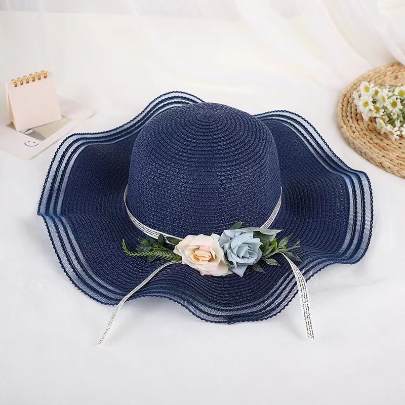 Floral Design Navy Patchwork Straw Hat | Rosewe.com - USD $15.98