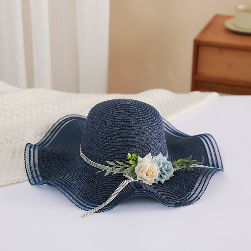 Floral Design Navy Patchwork Straw Hat | Rosewe.com - USD $15.98