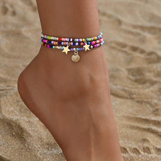 Multi Color Beaded Shell Anklets Set | Rosewe.com - USD $8.98