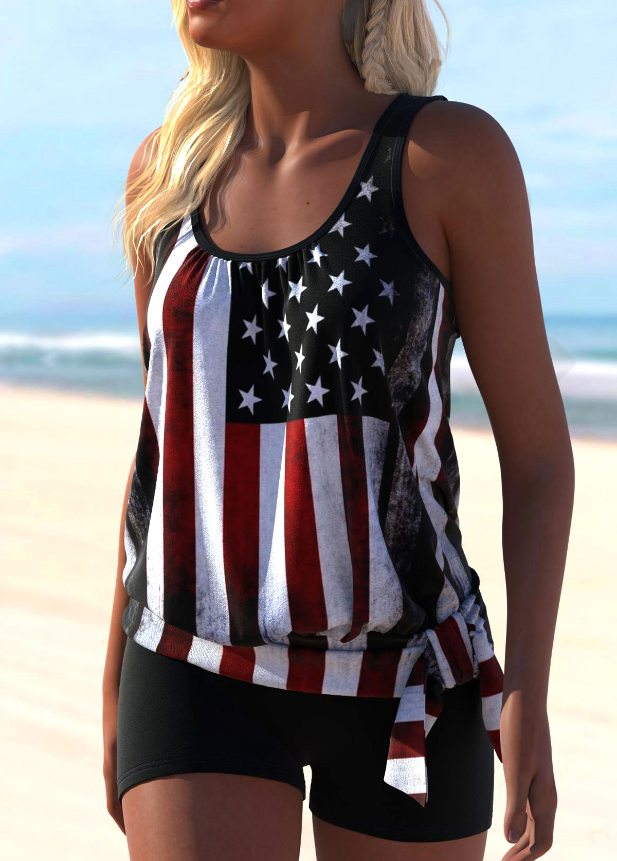 American Flag Bowknot Multi Color Tankini Top | Rosewe.com - USD $29.98