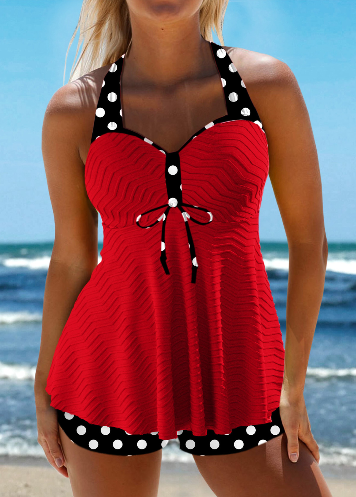 Polka Dot Jacquard Red Tankini Set | Rosewe.com - USD $41.98