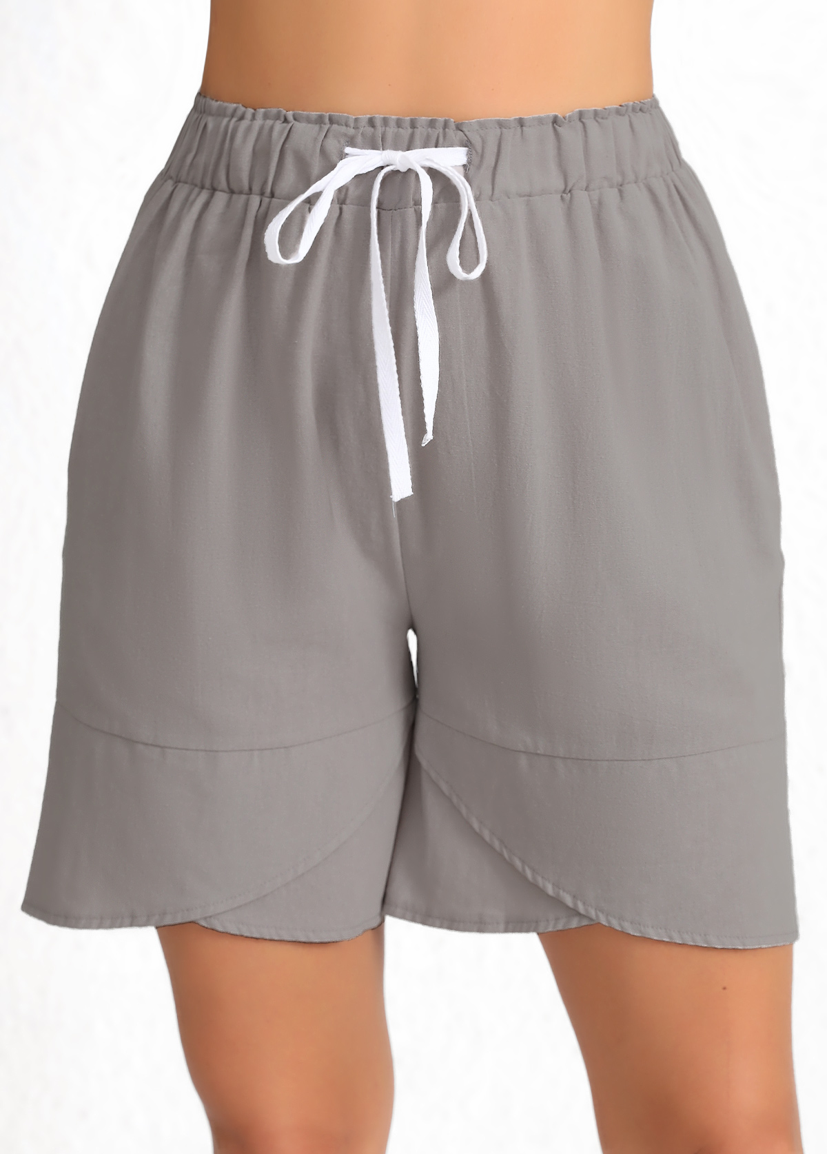 Drawstring Grey Elastic Waist High Waisted Shorts | Rosewe.com - USD $25.98