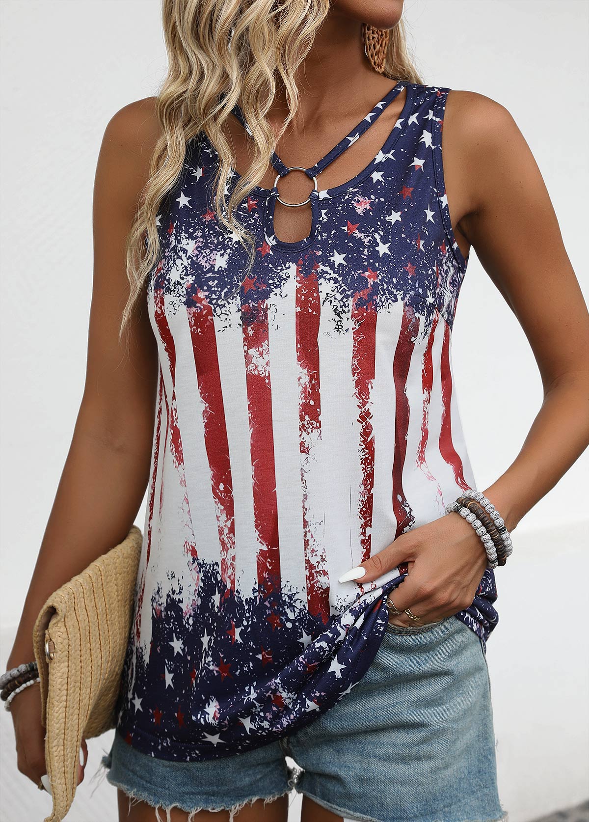 American Flag Plus Size Multi Color Sleeveless Tank Top | Rosewe.com ...