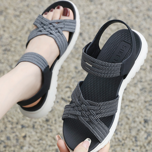 Black Open Toe Rubber Falt Sandals | Rosewe.com - USD $37.98