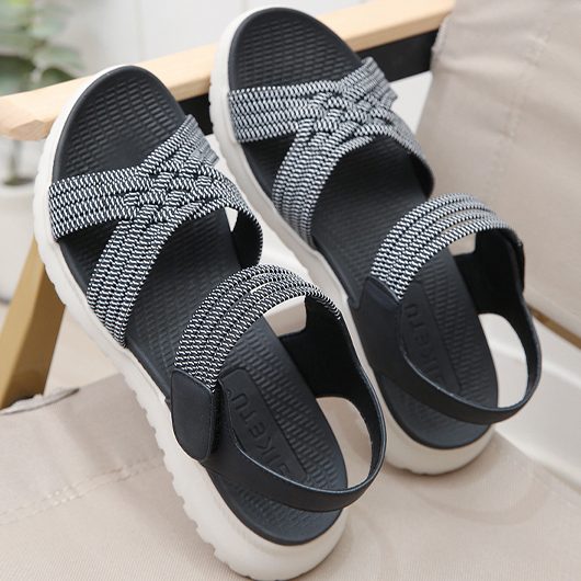 Black Open Toe Rubber Falt Sandals | Rosewe.com - USD $37.98