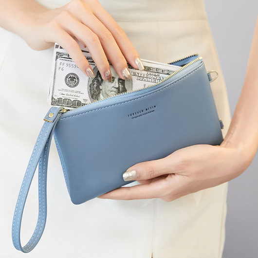 PU Dusty Blue Zip Crossbody Bag | Rosewe.com - USD $19.98
