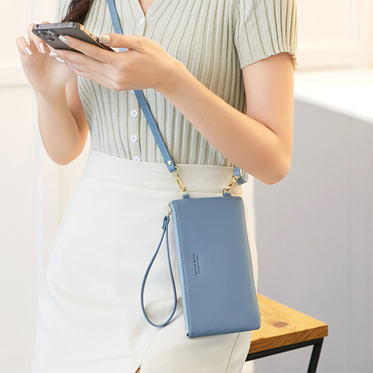 PU Dusty Blue Zip Crossbody Bag | Rosewe.com - USD $19.98