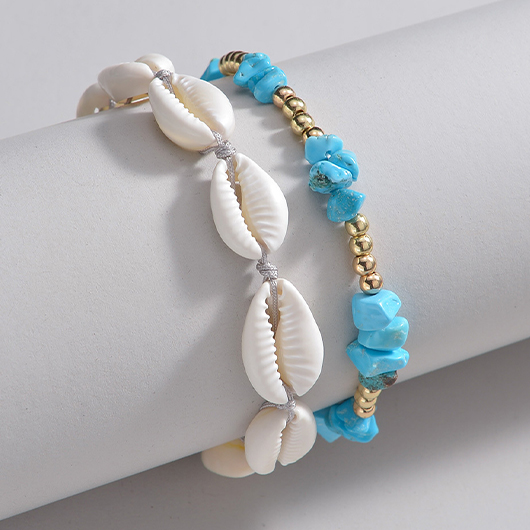 Adjustable Asymmetric Neon Blue Shell Anklets Set | Rosewe.com - USD $8.98
