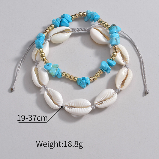 Adjustable Asymmetric Neon Blue Shell Anklets Set | Rosewe.com - USD $8.98