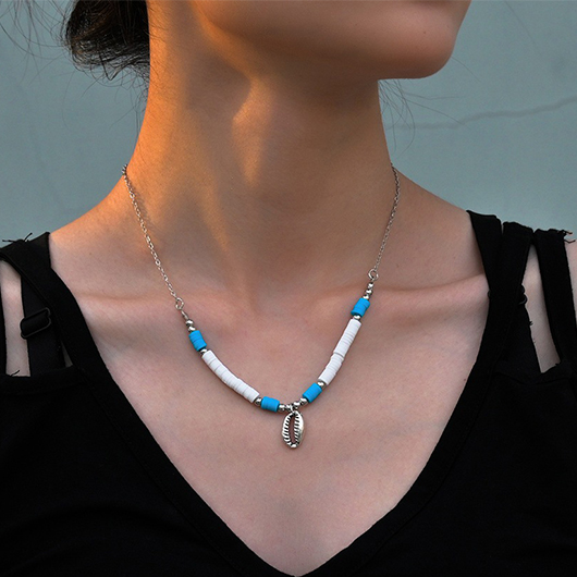 Beaded Detail Neon Blue Shell Necklace | Rosewe.com - USD $7.98