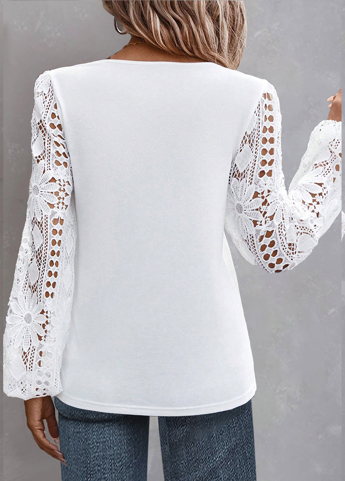Lace White Long Sleeve Asymmetrical Neck Blouse | Rosewe.com - USD $32.98