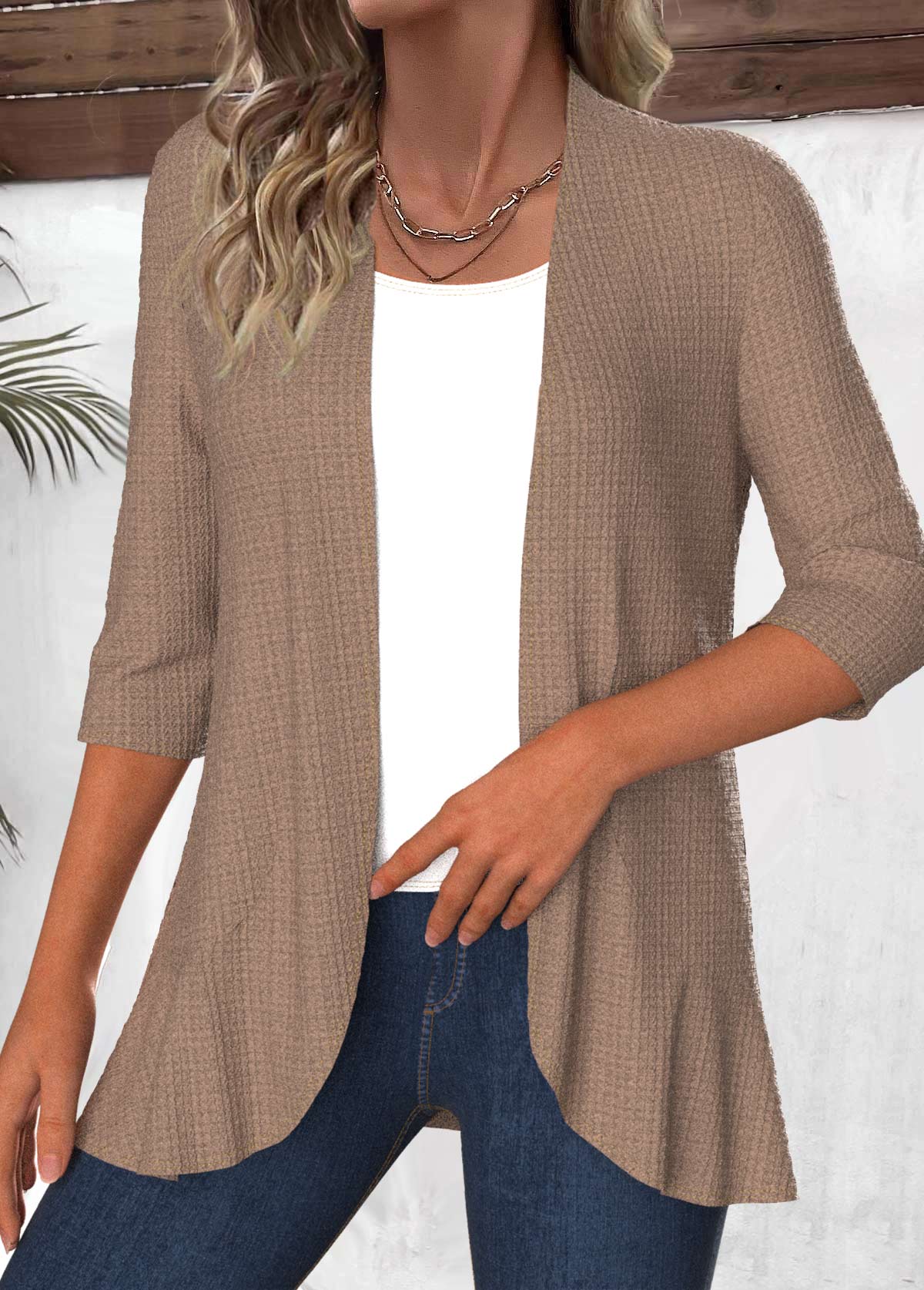 Open Front Ruffle 3/4 Sleeve Light Cardigan | Rosewe.com - USD $29.98