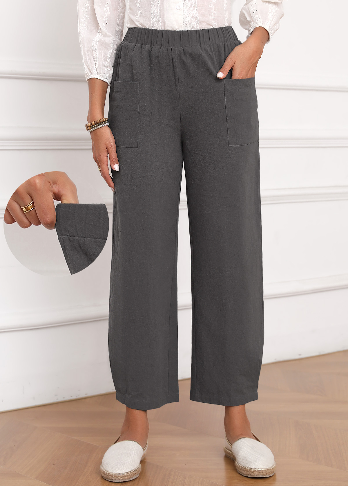 Dark Grey Marl Pocket Elastic Waist High Waisted Pants | Rosewe.com ...