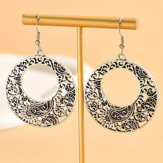 Cutout Retro Silver Round Metal Earrings | Rosewe.com - USD $7.98