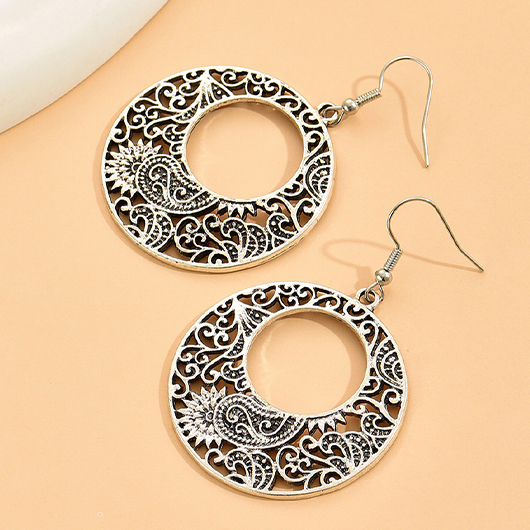 Cutout Retro Silver Round Metal Earrings | Rosewe.com - USD $7.98