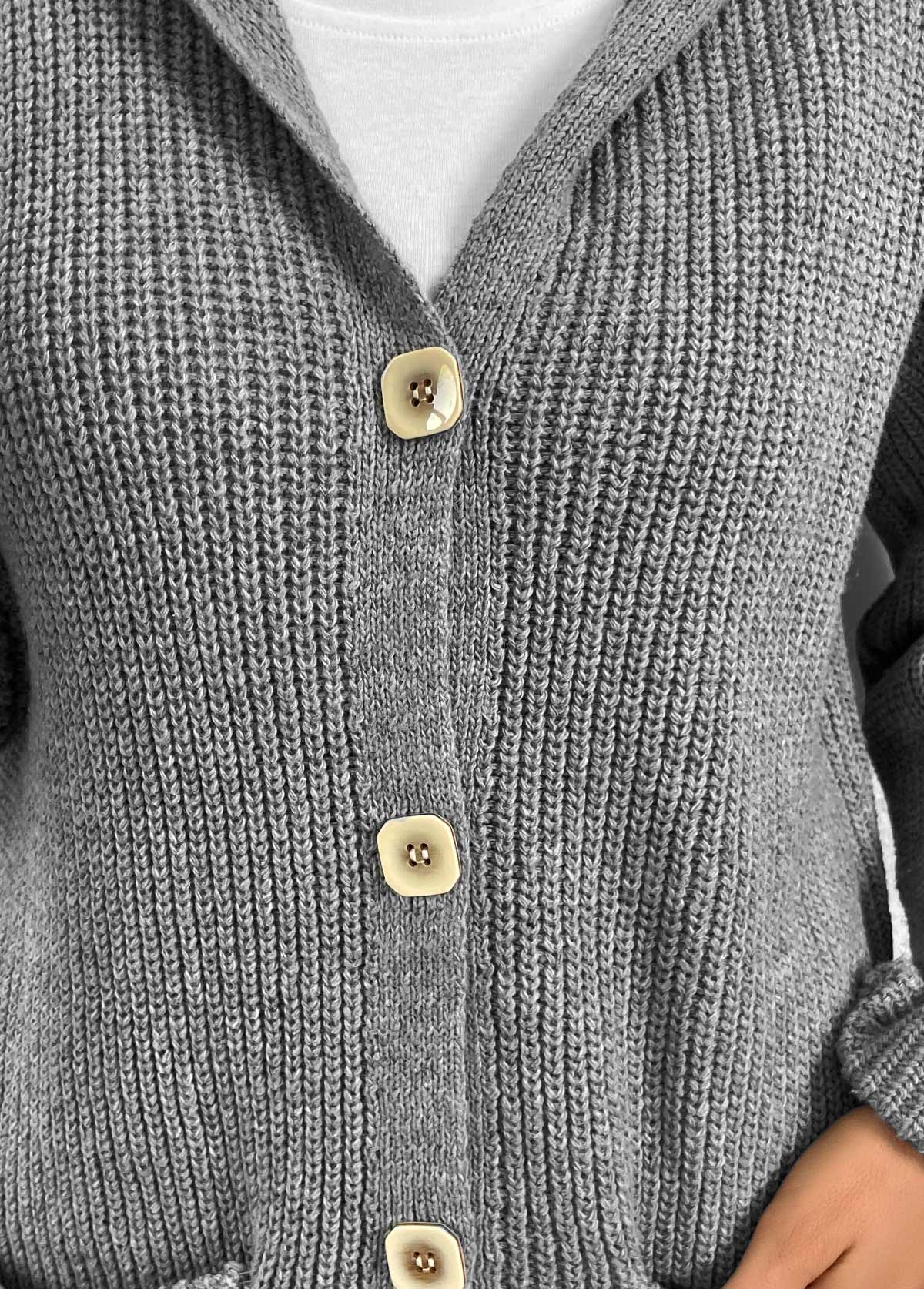 Button Grey Long Sleeve V Neck Cardigan | Rosewe.com - USD $41.98