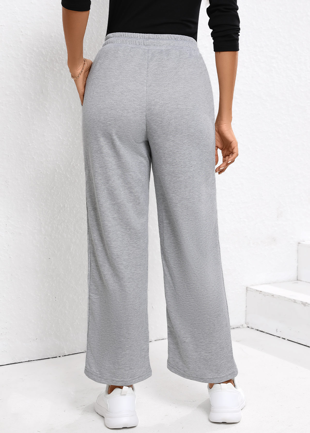 Light Grey High Waisted Drawstring Pants | Rosewe.com - USD $31.98