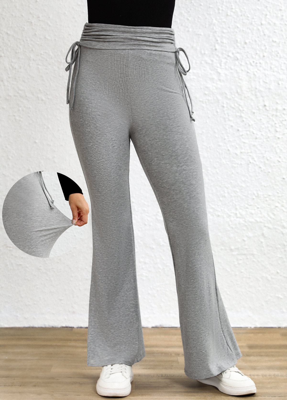 Light Grey Marl Flare Leg Elastic Waist Drawstring Pants | Rosewe.com ...