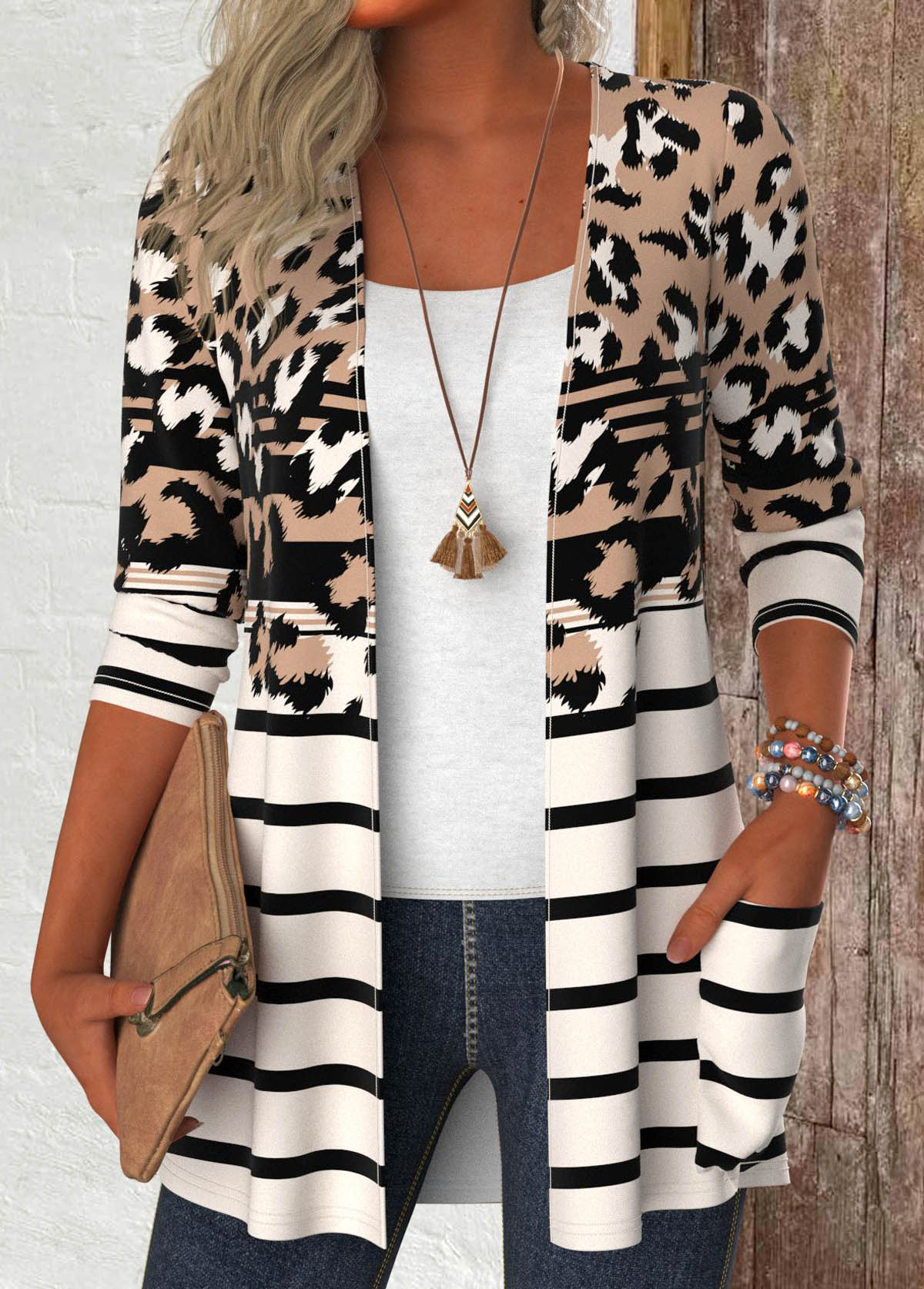 Leopard Dark Camel Long Sleeve Light Cardigan | Rosewe.com - USD $33.98