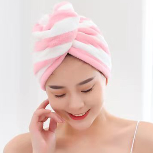 Pink Plush Striped Design Hair Drying Cap | Rosewe.com - USD $9.98