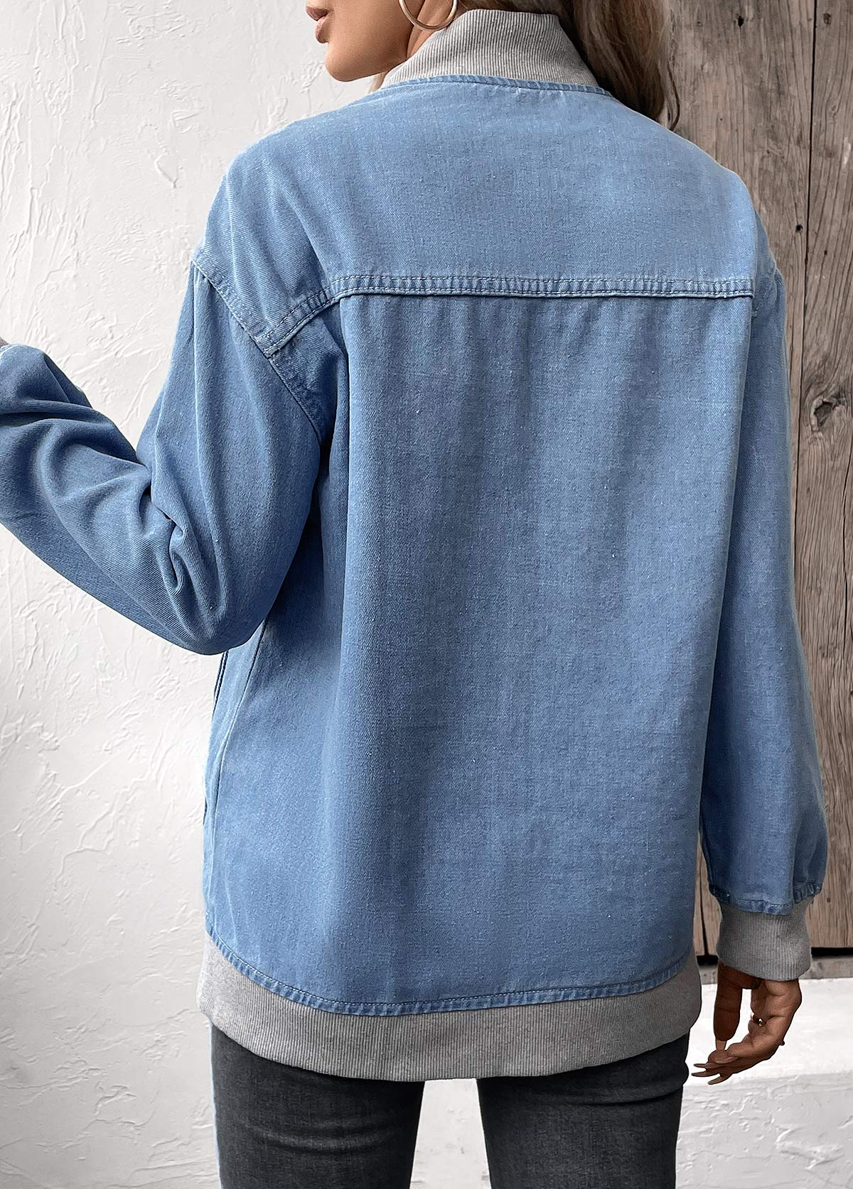 Patchwork Denim Blue Long Sleeve Jacket | Rosewe.com - USD $48.98