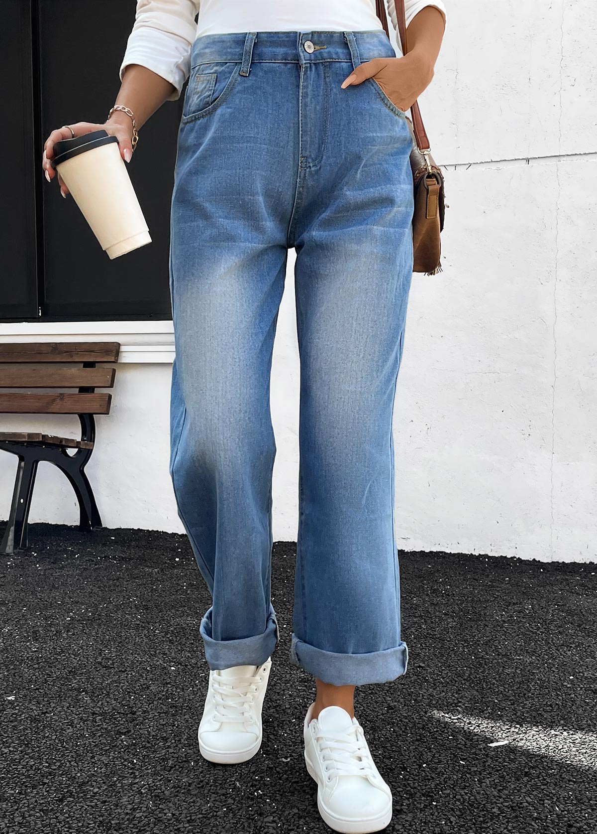 Denim Button Fly High Waisted Blue Jeans | Rosewe.com - USD $29.98