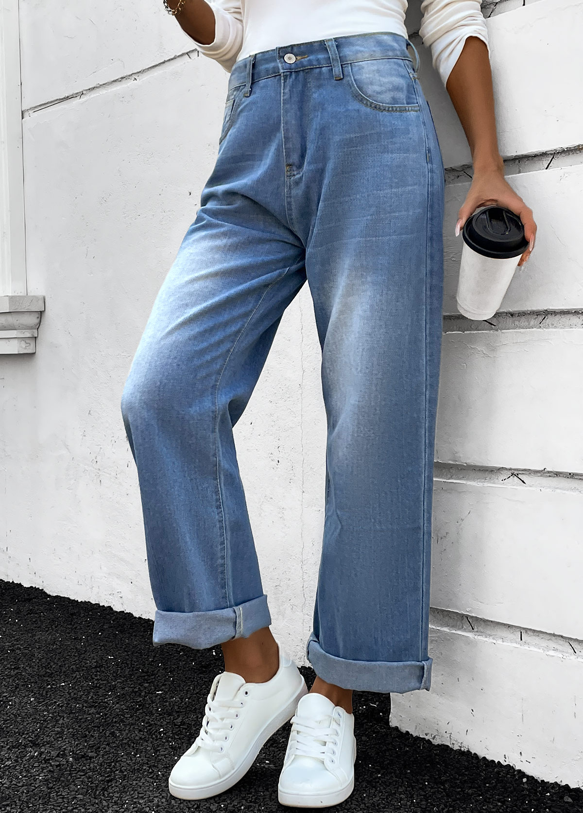 Denim Button Fly High Waisted Blue Jeans | Rosewe.com - USD $29.98