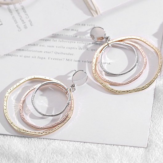 Champagne Round Design Alloy Geometric Earrings | Rosewe.com - USD $9.98