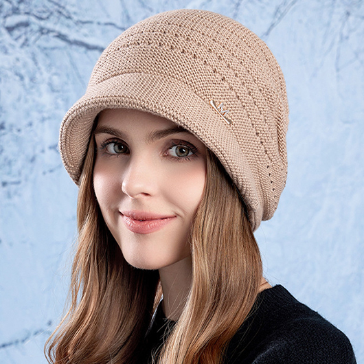 Knitted Acrylic Detail Light Coffee Hat | Rosewe.com - USD $18.98