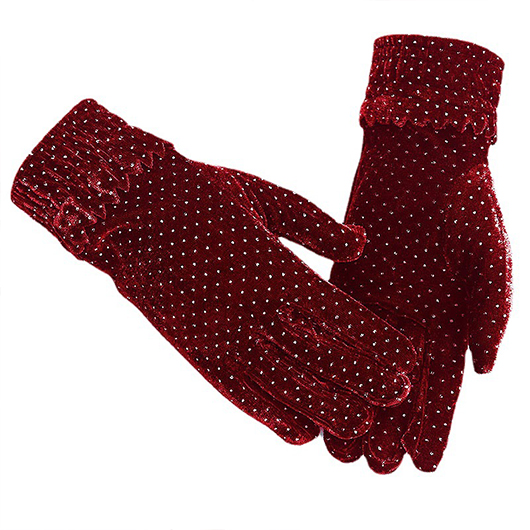 Wine Red Polka Dot Polyester Detail Gloves | Rosewe.com - USD $9.98