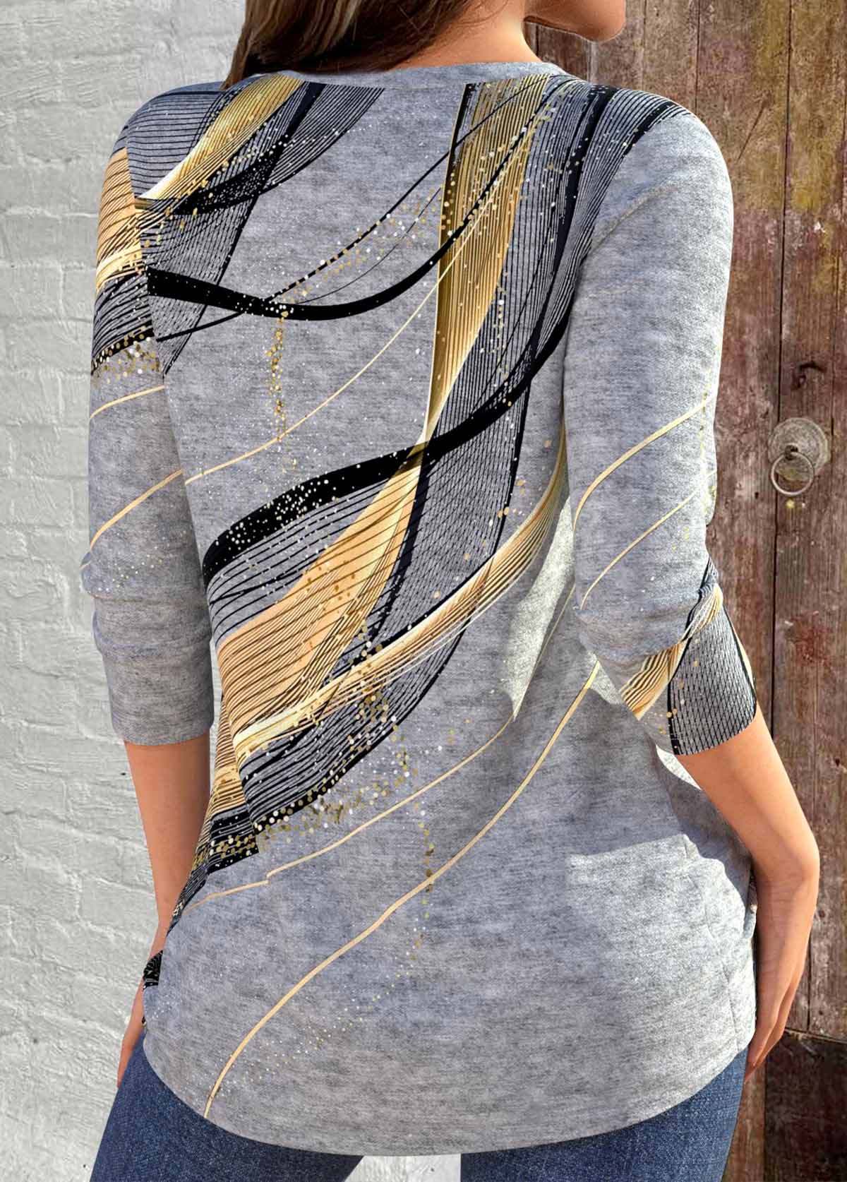 Plus Size Light Grey Marl Criss Cross T Shirt | Rosewe.com - USD $33.98