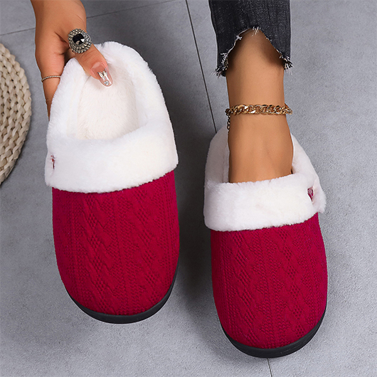 Wine Red Plush Closed Toe Falt Slippers | Rosewe.com - USD $21.98