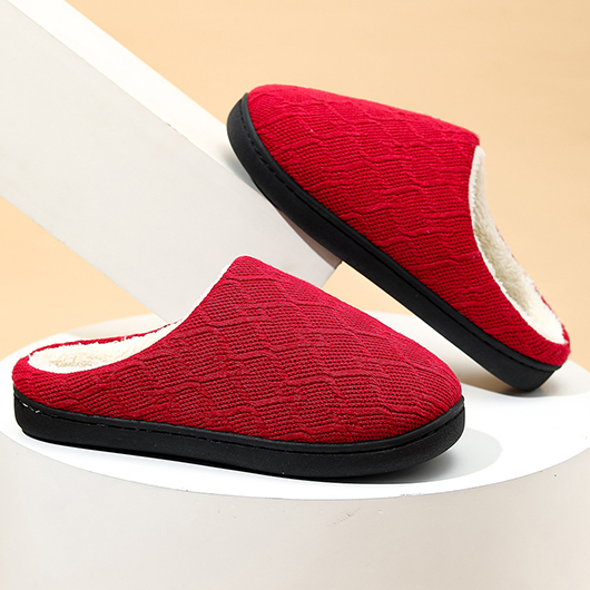 Wine Red Plush Closed Toe Falt Slippers | Rosewe.com - USD $21.98