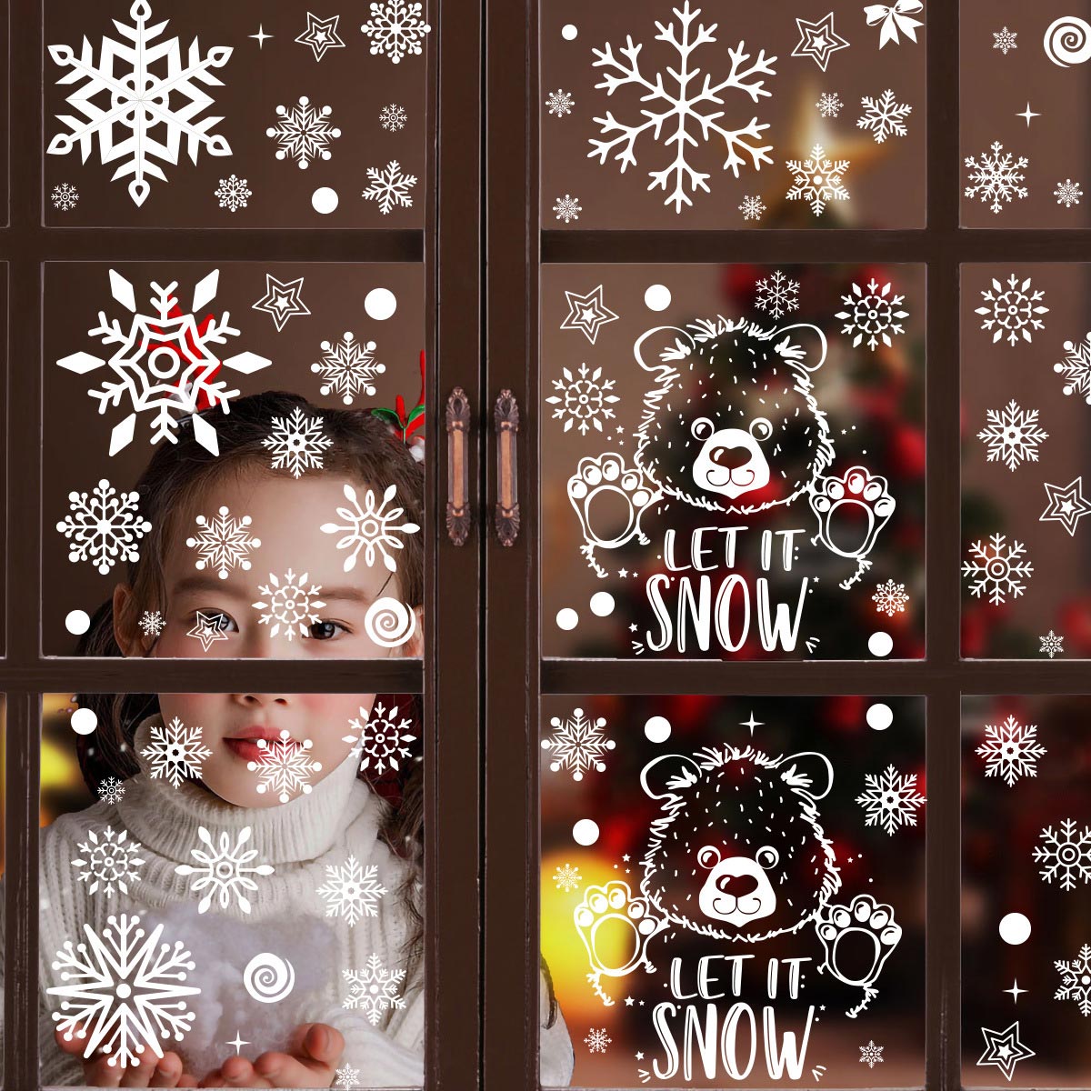 Christmas Snowflake Bear White Glass Stickers | Rosewe.com - USD $11.98