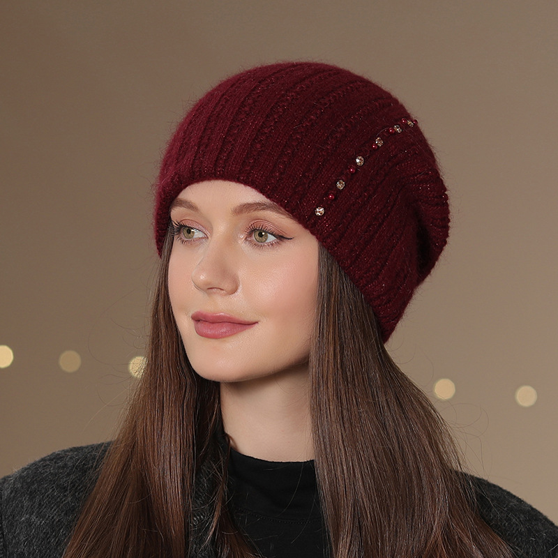 Wine Red Rhinestone Plush Wool Hat | Rosewe.com - USD $19.98
