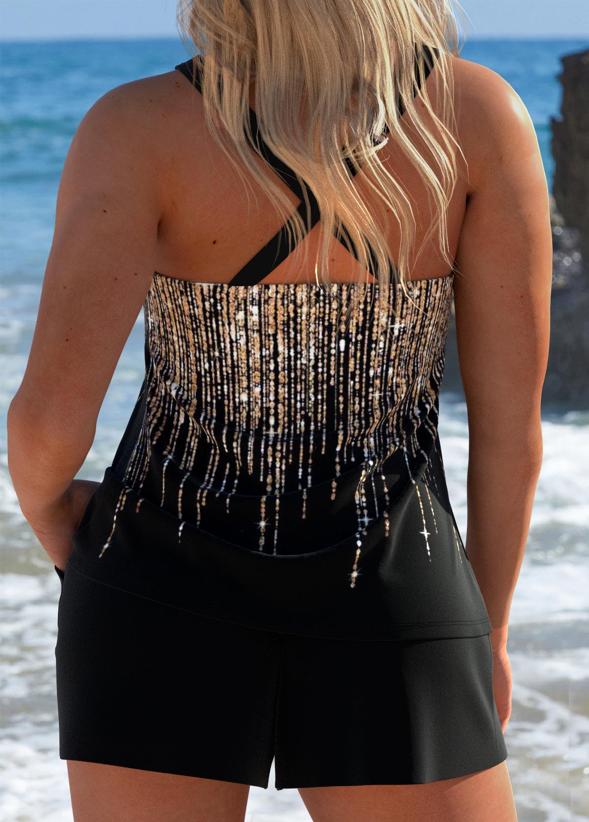 Striped Design Black Color Tankini Set | Rosewe.com - USD $38.98