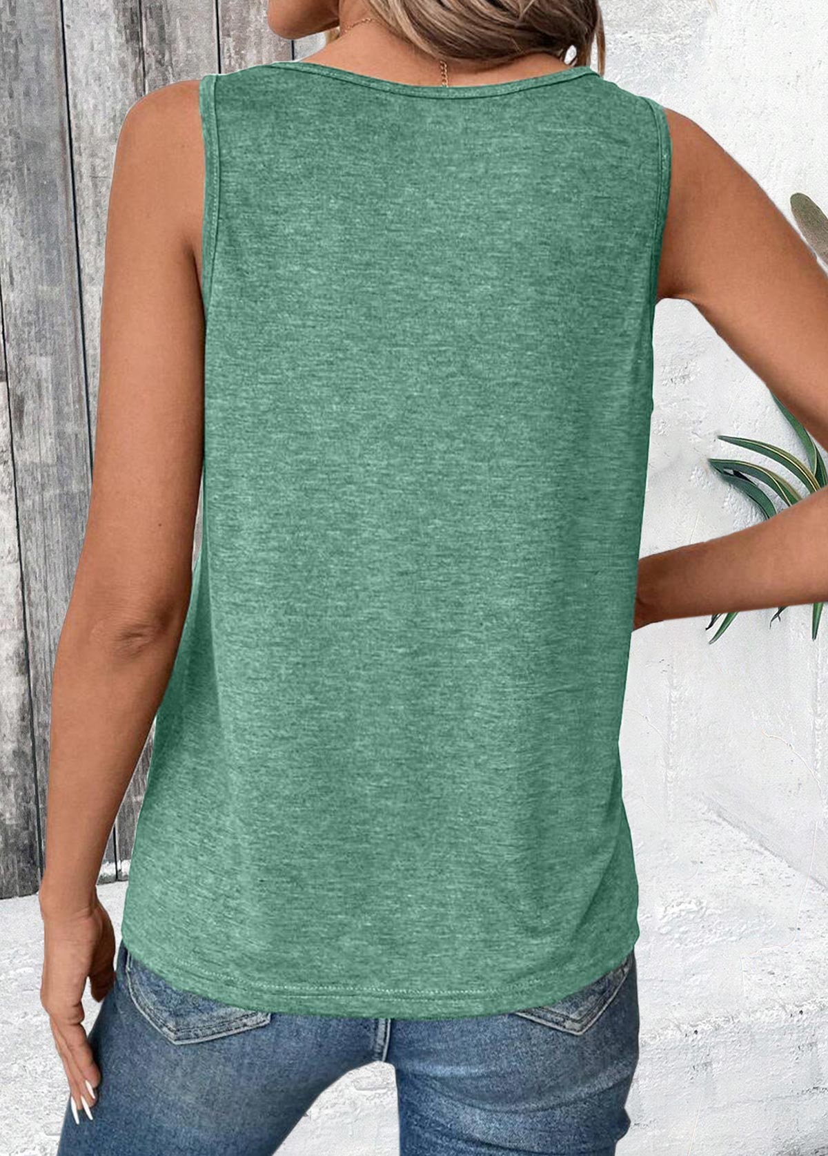 Sage Green Sleeveless V Neck Tank Top | Rosewe.com - USD $29.98
