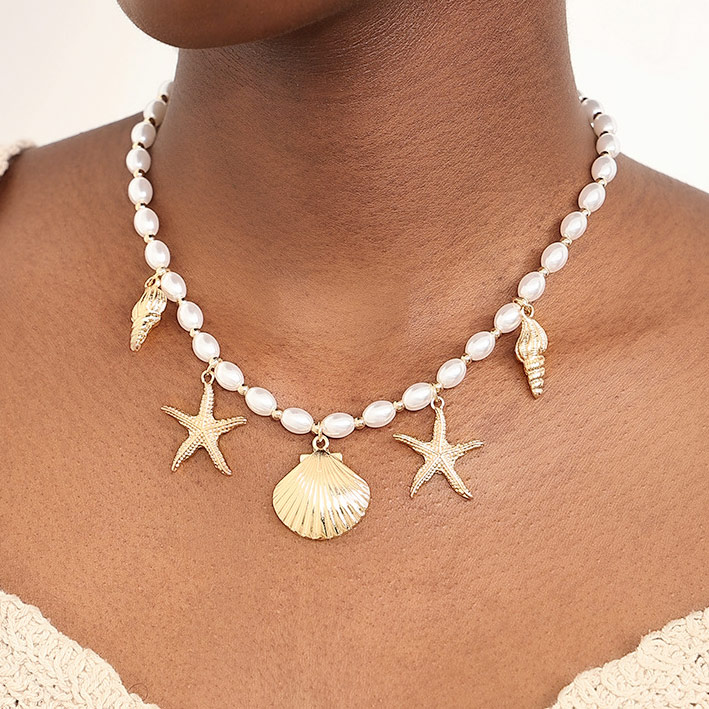 Golden Color Shell Pearl Design Necklace | Rosewe.com - USD $13.98