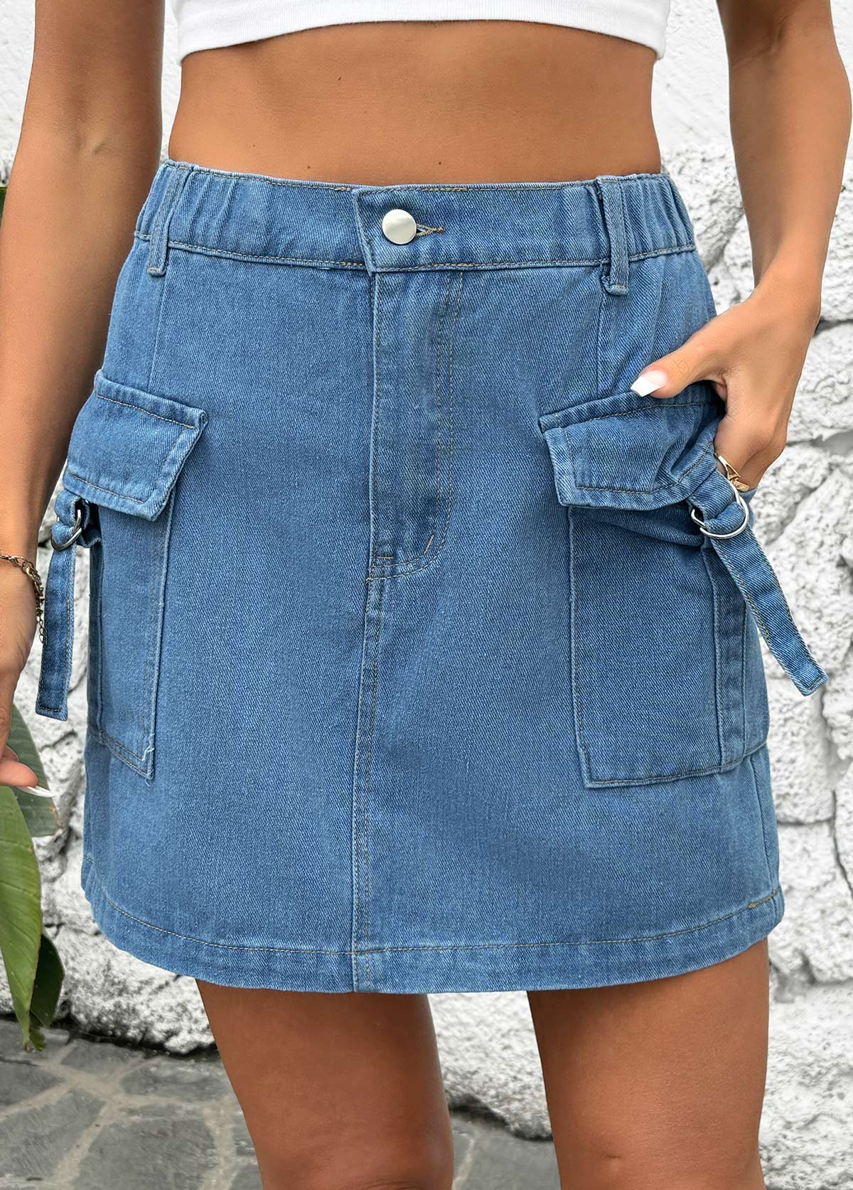Button Denim Blue Shift Dress Short Skirt | Rosewe.com - USD $37.98