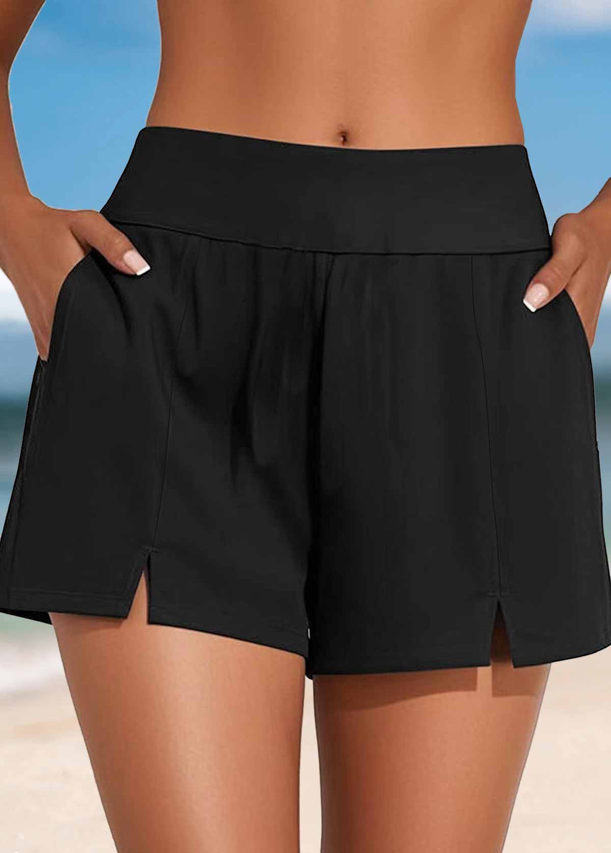 Mid Waisted Black Color Swim Shorts | Rosewe.com - USD $24.98