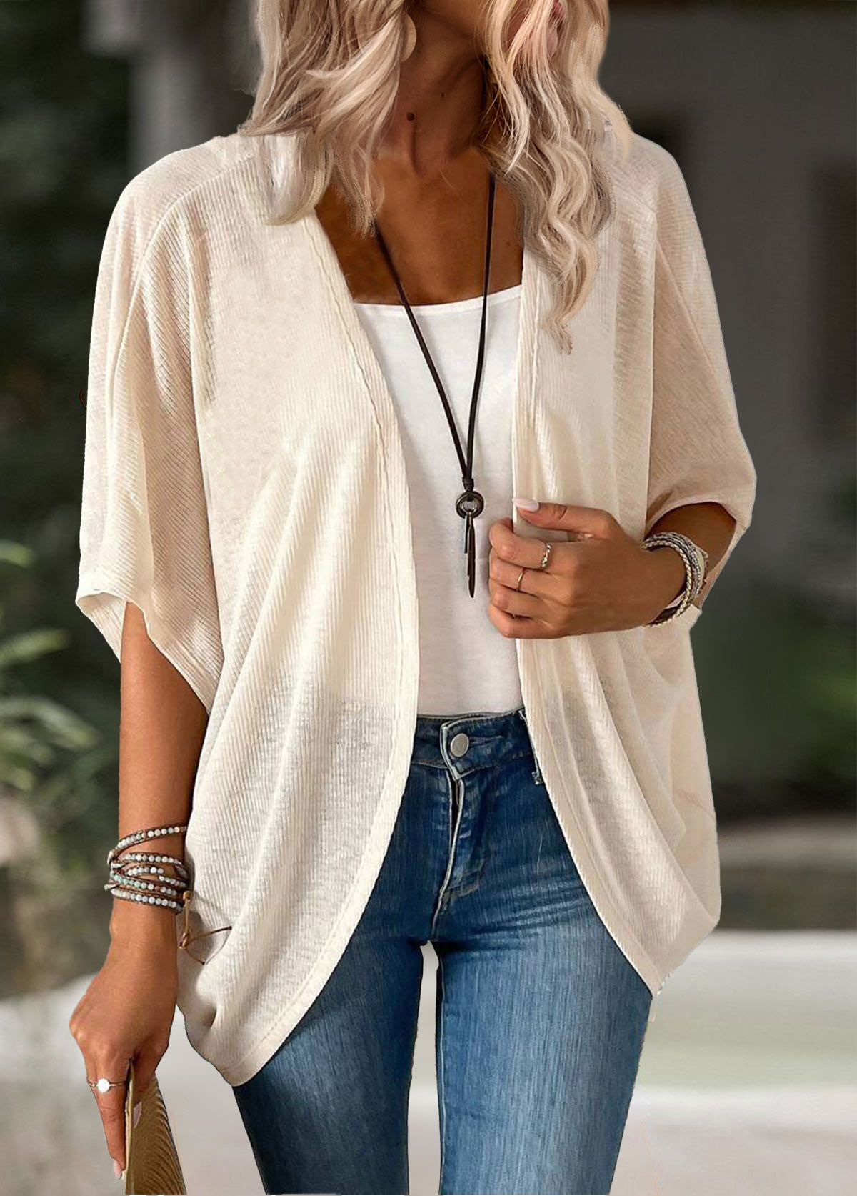 Beige Half Sleeve Tunic Light Cardigan | Rosewe.com - USD $29.98