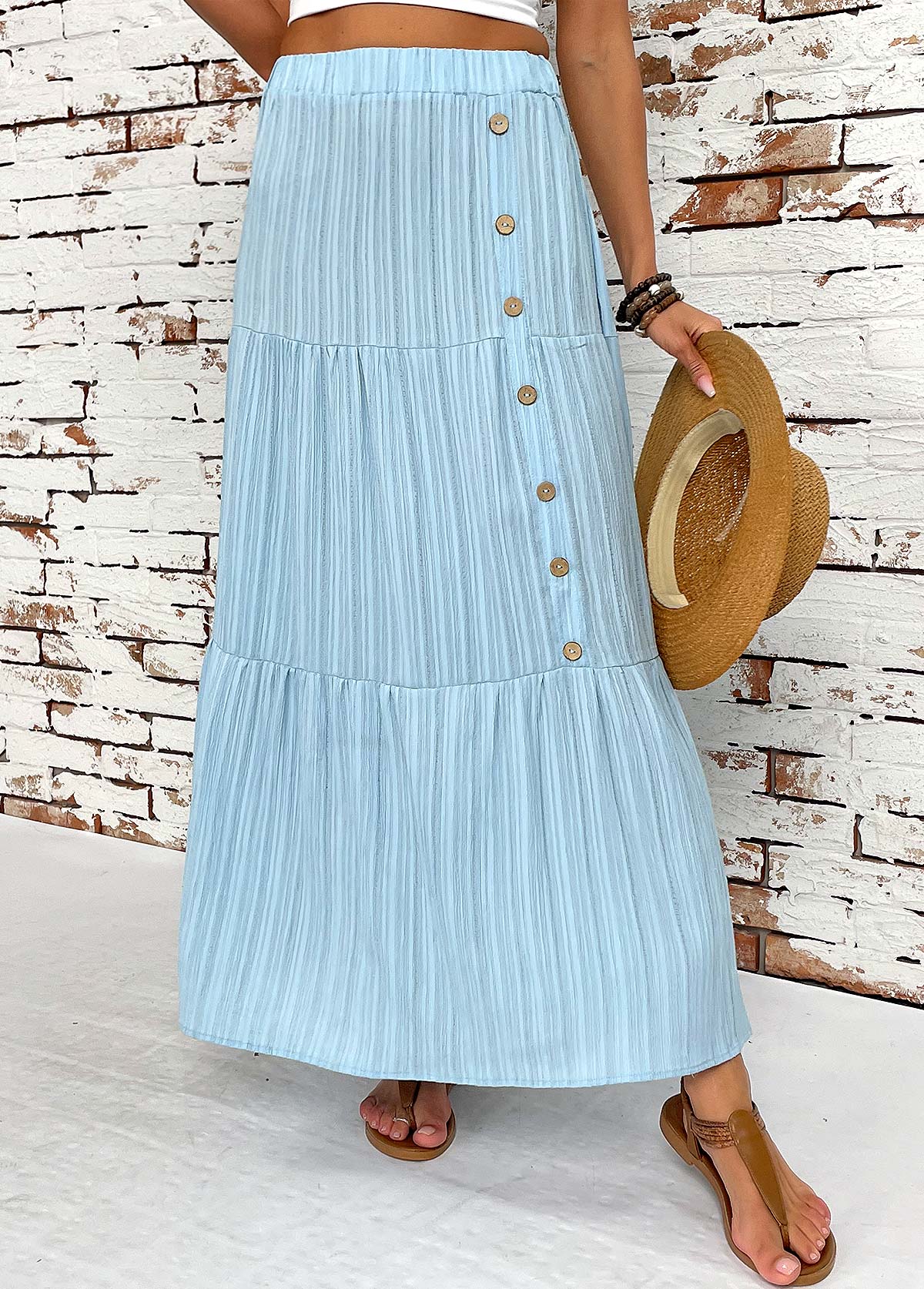 Light Blue A Line Elastic Waist Skirt | Rosewe.com - USD $34.98