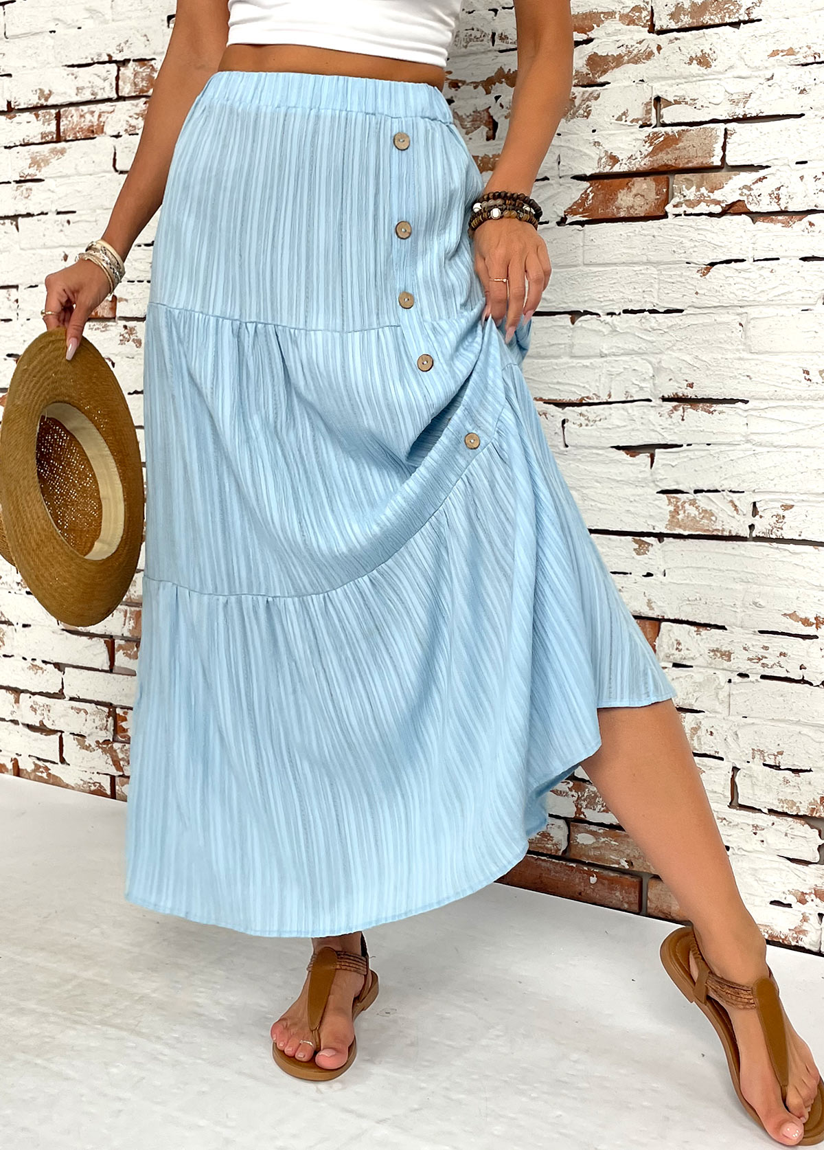 Light Blue A Line Elastic Waist Skirt | Rosewe.com - USD $34.98