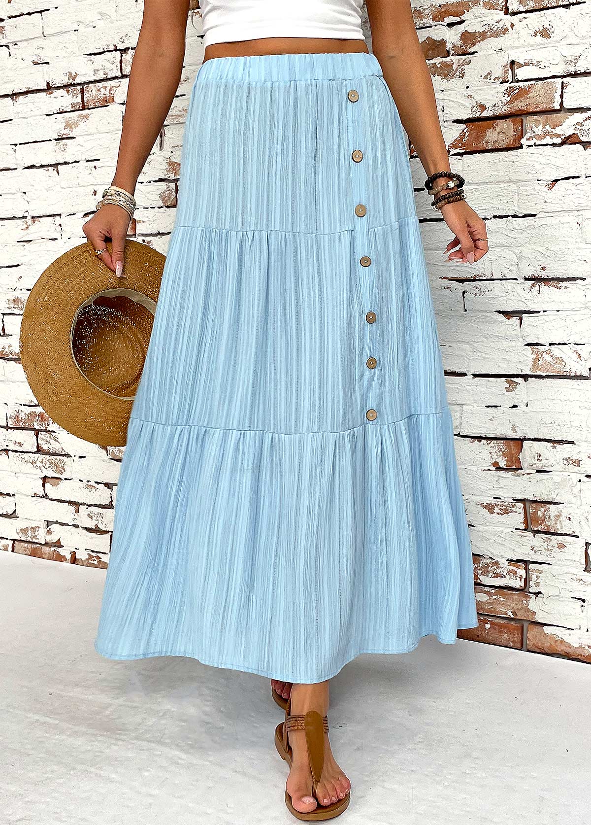 Light Blue A Line Elastic Waist Skirt | Rosewe.com - USD $34.98